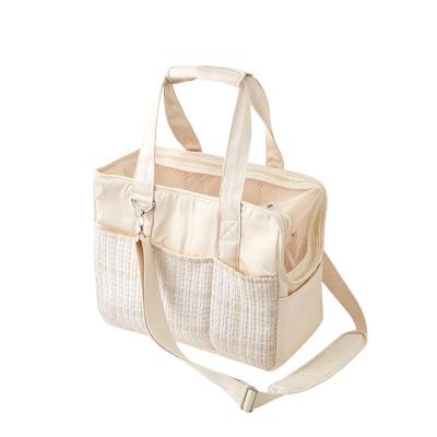 China 38*18*30CM Beige Canvas Kitty Travel Hangbag Endearing Pet Accouterments Should Bag With Soft Fabric Collection for sale
