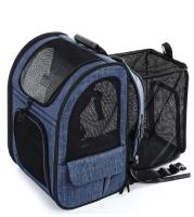 China Outdoor 33.5*27*42CM Blue Cationic Oxford Expandable Pet Travel Backpack Soft Fabric Lovely Pet Necessities For Your Satisfied Companions for sale