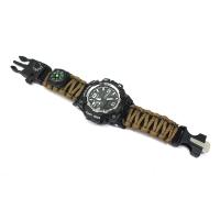 China Outdoor Brown Emergency Survival Bracelet Watch Nylon Paracord Wristband for sale