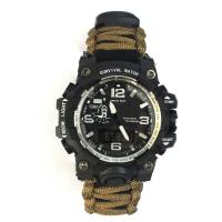 China Outdoor Brown Emergency Survival Bracelet Watch Nylon Paracord Wristband for sale