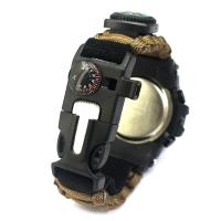 China Outdoor Brown Emergency Survival Bracelet Watch Nylon Paracord Wristband for sale