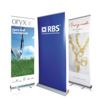 China Outdoor Custom Beach Flags Aluminum Stand Retractable Display Promotional PVC Roll Up Banner for sale