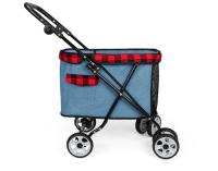 China Blue Cowboy Canvas Cozy Dog Carrier Trolley Dog Trolley On Wheels 53x39x82cm for sale