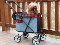 China Blue Cowboy Canvas Cozy Dog Carrier Trolley Dog Trolley On Wheels 53x39x82cm for sale