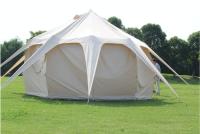 China 300*300*200CM 5M 280GSM Beige Waterproof Coated Cotton Lotus Design Glamping Outdoor Camping Tent for sale