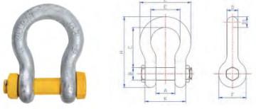 China Yellow Safety Bolt Type Shackle WLL 12 Tonne - 1-1/4