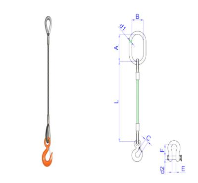 China 20mm Single Leg Steel Wire Rope Sling Assembly with 4.62t WLL and 1770MPa Tensile Strength for sale