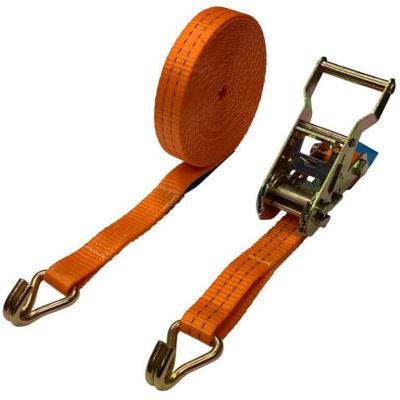 China RA35-2T J Hook Ratchet Tie Down Straps - 2000kg Breaking Load, 35mm Width, 8m Length for sale