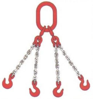 China 6mm Grade 80 Alloy Steel Four Leg Chain Sling Assembly with Master Link and Grab Hooks for Overhead Lifting for sale