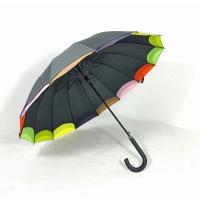 China 14 Ribs Straight Rainbow Walking Umbrellas With Curved Handle for sale