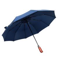 China 3 Foldable Automatic Open Umbrella With Real Wood Handle for sale