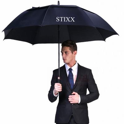 China Black Ventilated Automatic Golf Umbrella 130cm Wind Resistant Umbrella for sale