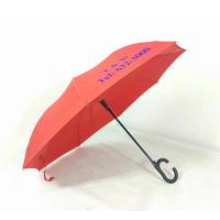 China Automatic Open Double Layer Reverse Umbrellas Red C Shaped Handle Reverse Umbrella for sale