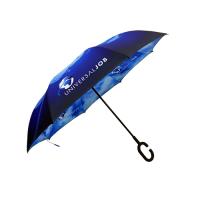 China Sublimation Printing Inside Out Umbrellas Promotional Event Umbrella With C Handle for sale