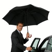 China Classic Business Men Walking Umbrellas Black Wooden Handle Umbrella Windproof for sale