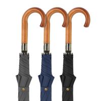 China Classic Business Men Walking Umbrellas Black Wooden Handle Umbrella Windproof for sale