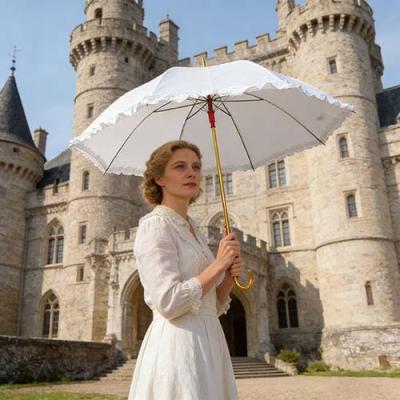 China Lady's Vintage Elegant White Lace Parasol Umbrellas Victorian Style Umbrella for sale