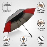 China 68 Inch Double Canopy Golf Umbrella with 100km/h Windproof and UV30+ Sun Protection for sale