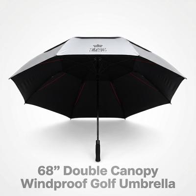 China 68-Inch Double Canopy Windproof Golf Umbrella with UV50+ Titanium Silver Fabric and 100 km/h Wind Resistance for sale