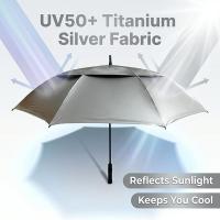 China 68-Inch Double Canopy Windproof Golf Umbrella with UV50+ Titanium Silver Fabric and 100 km/h Wind Resistance for sale