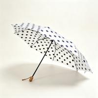 China Lightweight Women's Polka Dot Travel Umbrella with Solid Wood Handle - Portable 3 Fold Parasol for sale
