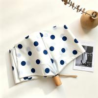 China Lightweight Women's Polka Dot Travel Umbrella with Solid Wood Handle - Portable 3 Fold Parasol for sale