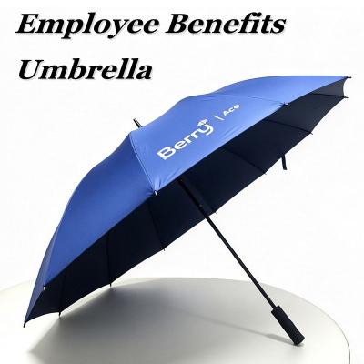 China Custom Navy Blue Straight Umbrella with UV Protection UPF 50+, Fiberglass Ribs, and Logo Printing for Employee Benefits for sale