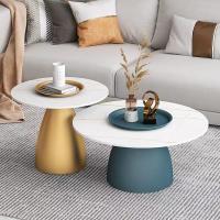 China Marble Living Room Furniture Modern Round Coffee Table Convertible with Stainless Steel Metal Iron Base for sale