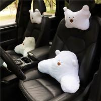 China Logo Printed Cartoon Plush Bear Car Headrest Mount Holder for Winter Comfortable Travel for sale