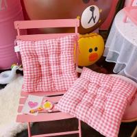 China Cotton Filled Square Pink Plaid Seat Cushion Pillow for Pressure Relief Non-Slip Design for sale