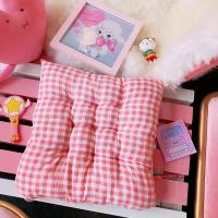 China Cotton Filled Square Pink Plaid Seat Cushion Pillow for Pressure Relief Non-Slip Design for sale