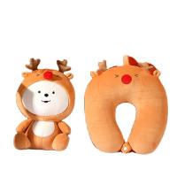 China Memory Foam Filling U-shaped Plush Fabric Deer Embroidery Animal Shape Travel Neck Pillow for sale