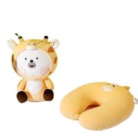 China Memory Foam Filling U-shaped Plush Fabric Deer Embroidery Animal Shape Travel Neck Pillow for sale
