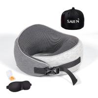China Custom Logo Accepted Knitted U Shape Support Memory Foam Neck Pillow for Airplane Travel for sale