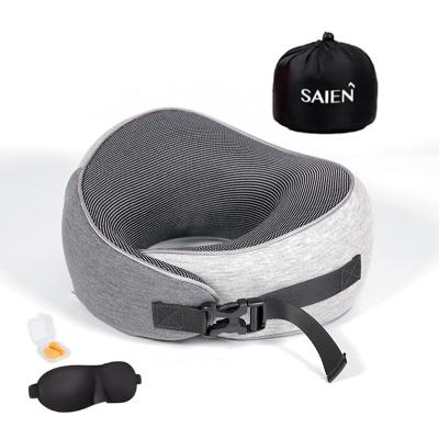 China Custom Logo Accepted Knitted U Shape Support Memory Foam Neck Pillow for Airplane Travel for sale