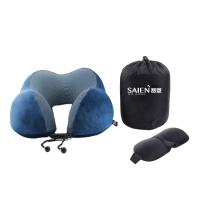 China Polyester/Cotton U Shape Memory Foam Travel Neck Pillows with Sleep Mask Set for sale