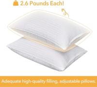 China Adjustable Striped Bed Pillows Queen Size Set of 2 Cooling Cotton Cover Firm 55*45*15 for sale