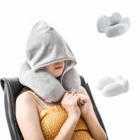 China Colorful Custom U-Shape Memory Foam Neck Pillow With Head Hood for Comfortable Travel for sale