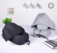 China Gray U-shaped Portable Memory Foam Neck Support Travel Pillow with Hoodie for sale