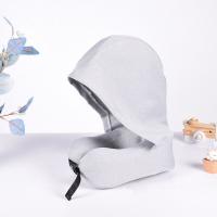 China Gray U-shaped Portable Memory Foam Neck Support Travel Pillow with Hoodie for sale