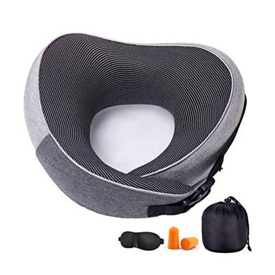 China Portable Memory Foam Travel Neck Pillow for Airplane Custom Ergonomic Gray Design for sale
