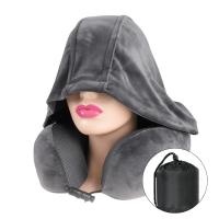 China Travelling Airplane Memory Foam U Shaped Pillow with Hat Sustainable Fashion Style for sale