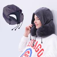 China Convenient Hoodie Storage Bag U Shape Memory Foam Neck Pillow for Airline Travel for sale