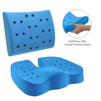 China Removable and Washable Gel Memory Foam Orthopedic Seat Cushion Lumbar Support Pillow Set for sale