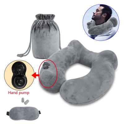 China Foldable U-Shape Inflatable Travel Pillow Portable Office Lunch Air Cushion TPU Neck Support for sale