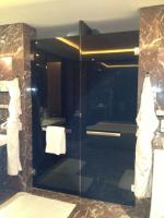 China Customized Tempered Glass Shower Enclosure Black Tempered Glass With Hinge for sale