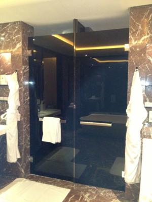 China Customized Tempered Glass Shower Enclosure Black Tempered Glass With Hinge for sale