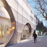 China Design of Commercial Street Facades: Glass Block Curtains, a Wall by Day and an Urban Light Painting by Night for sale