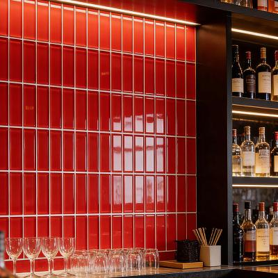 China Vibrant Red Finger Mosaic | Premium Slim Strip Glass Tile & Glass Mosaic For Wall Decor for sale