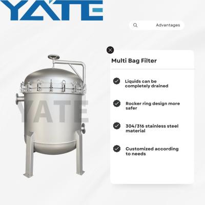 China SS 304 316L Liquid Bag Filter Housing Multi Bag Filters Equipment 0.6MPa 20-840m3/h for sale